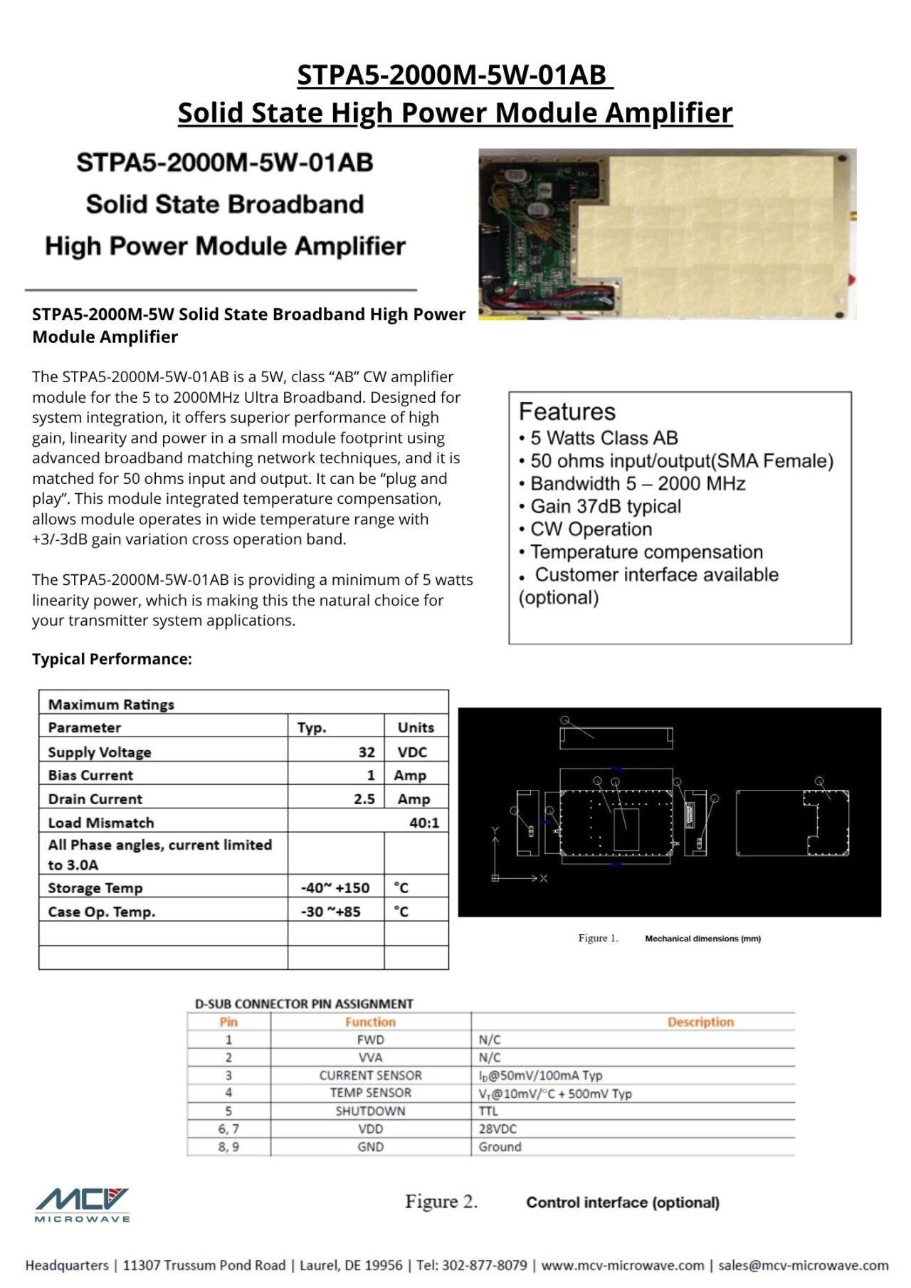 STPA5-2000M-5W-01AB Solid State High Power Module Amplifier - MCV Microwave