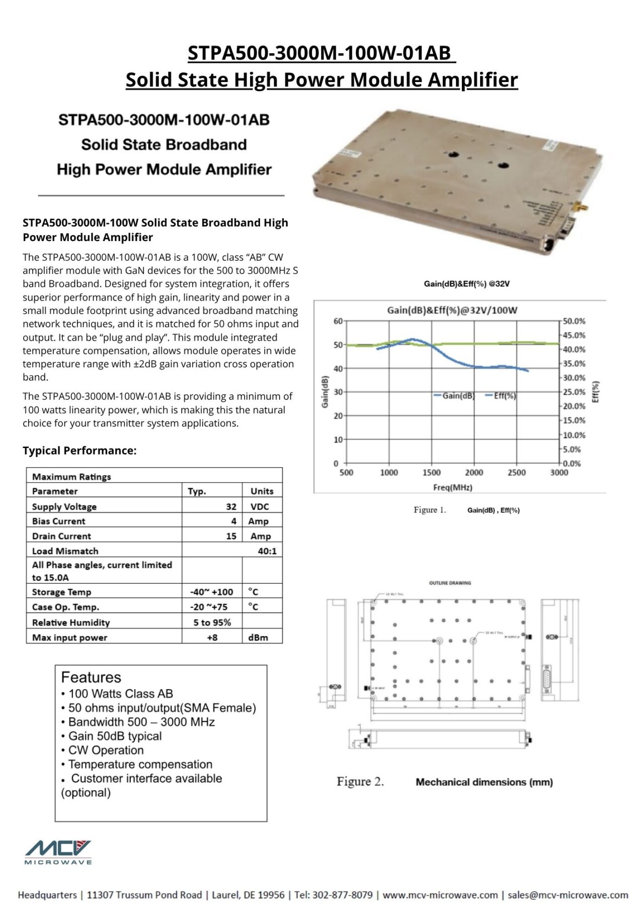 STPA500-3000M-100W-01AB Solid State High Power Module Amplifier - MCV ...